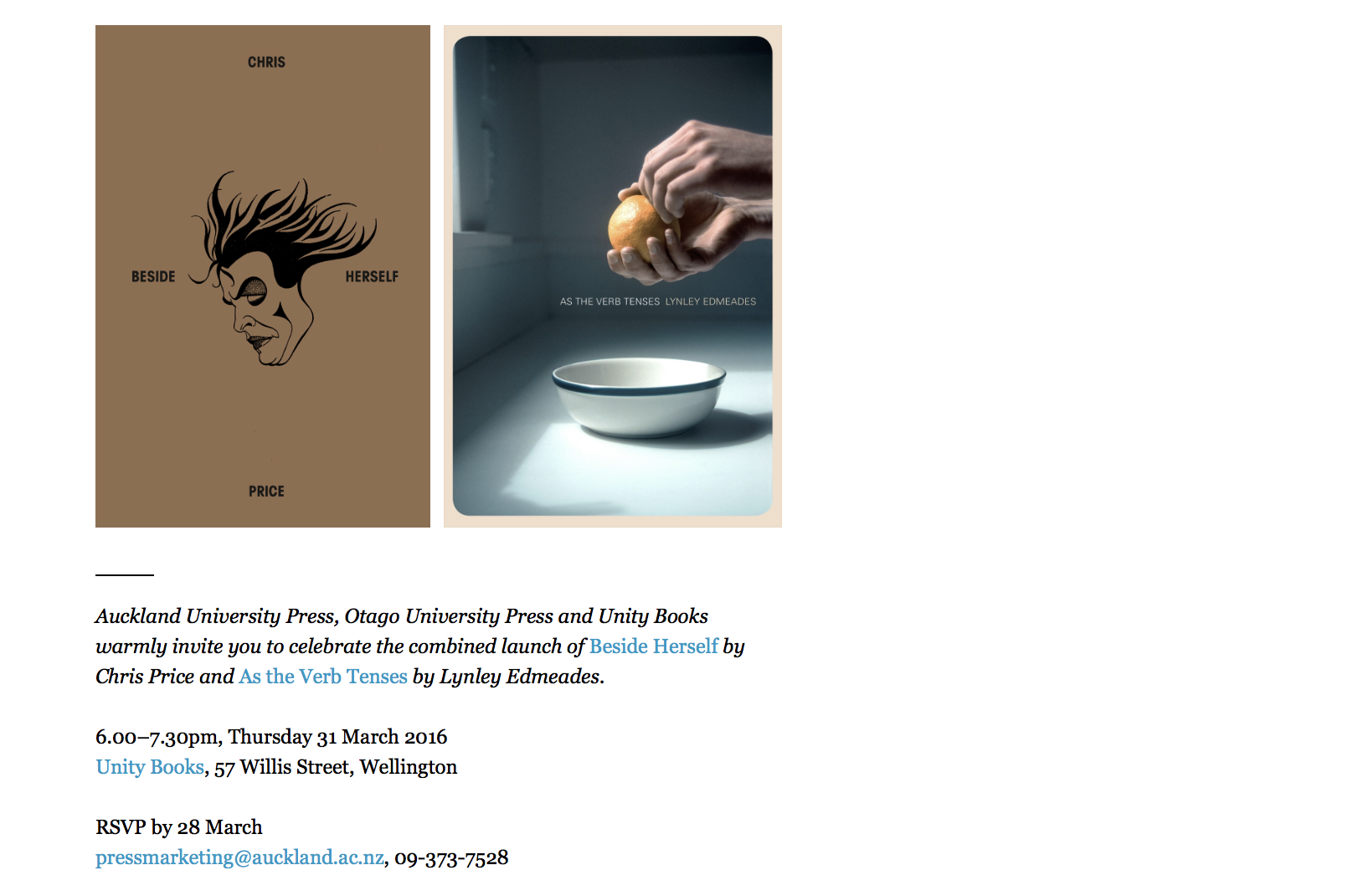 Launch of new poetry books by Chris Price and Lynley Edmeades | NZ ...