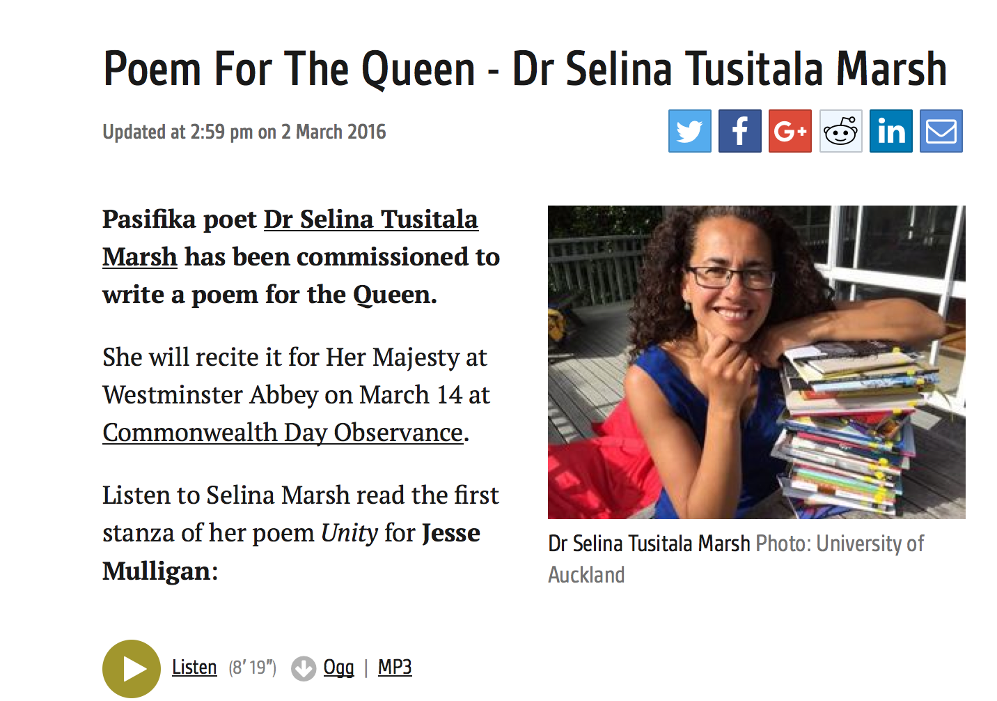 Poet Selina Tusitala Marsh shares a stanza for the Queen with Jesse Mulligan | NZ Poetry Shelf