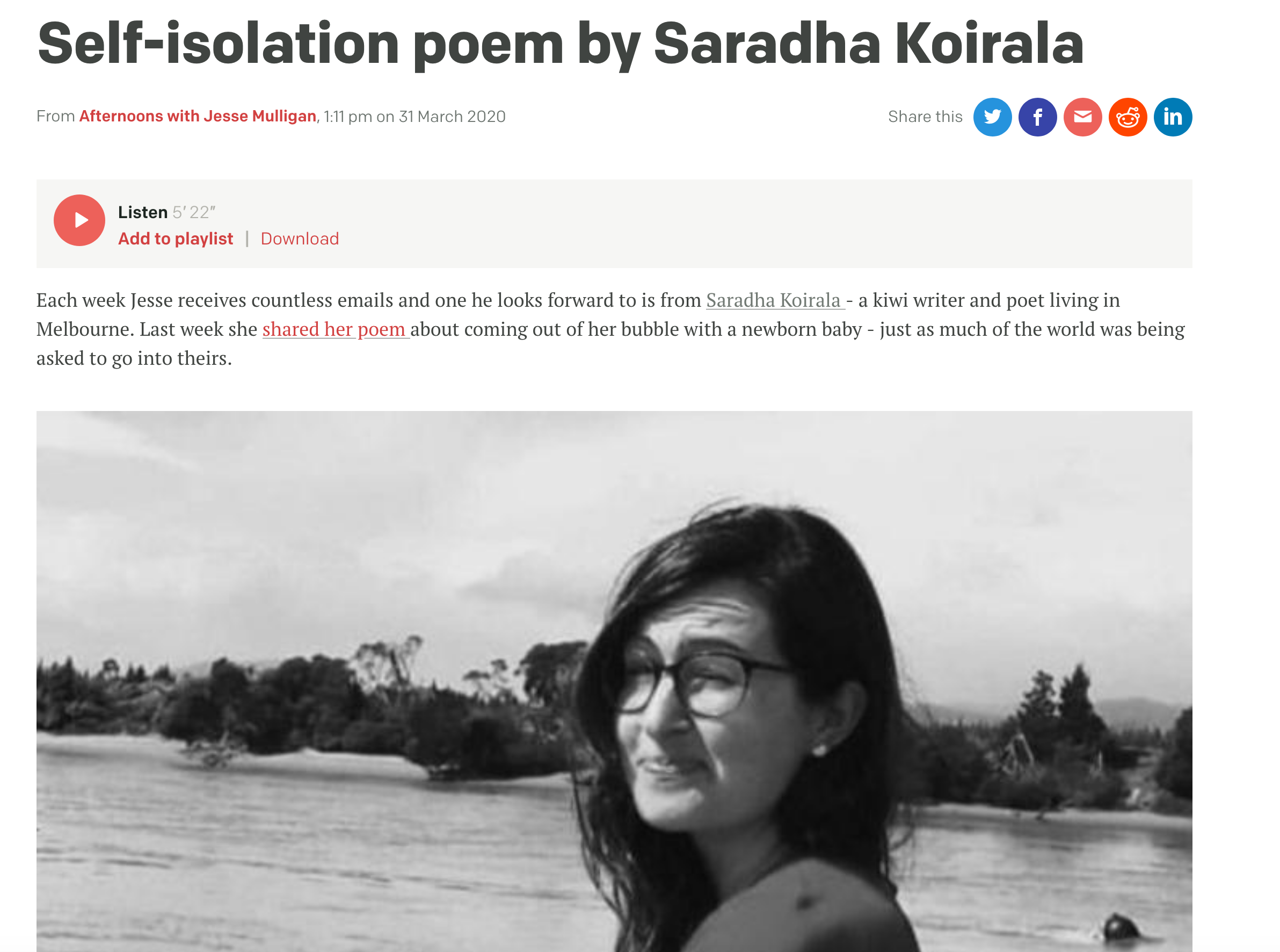 Poetry Shelf noticeboard: Saradha Koirala reads a self-isolation poem ...