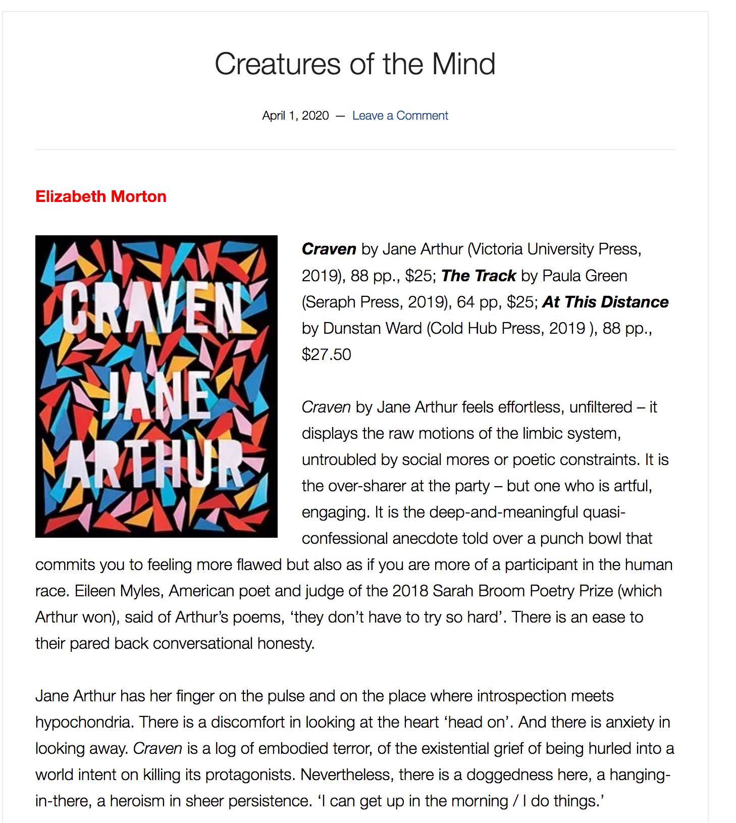 Poetry Shelf noticeboard: Elizabeth Morton reviews Poetry by Jane ...